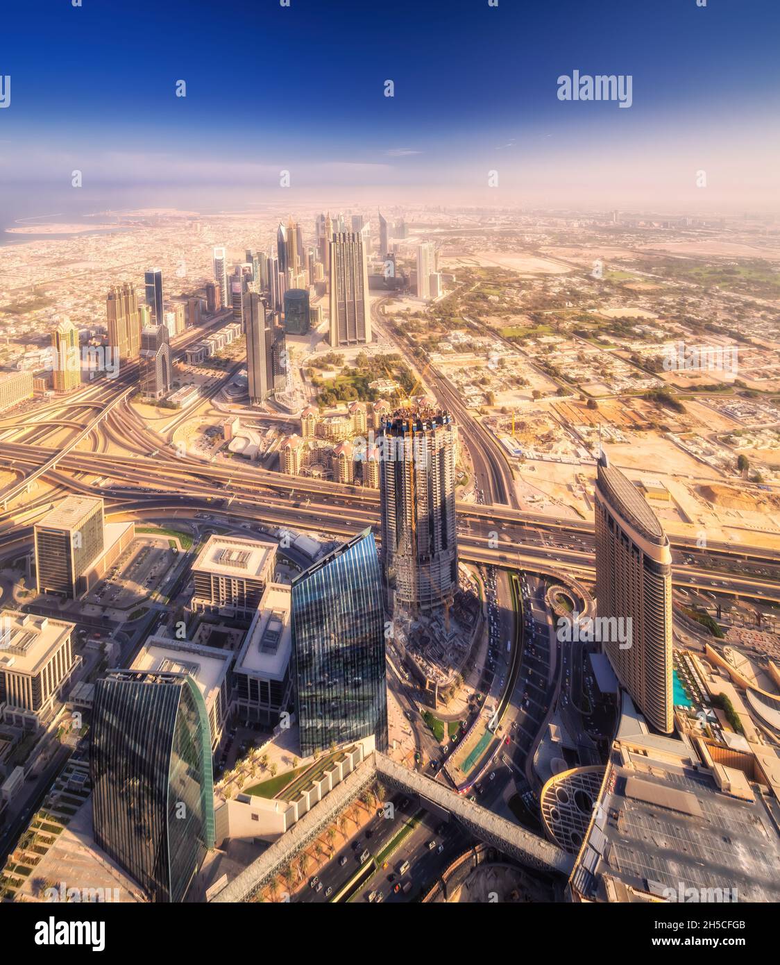 View of Sheikh Zayed Road skyscrapers and Dubai downtown from Burj ...