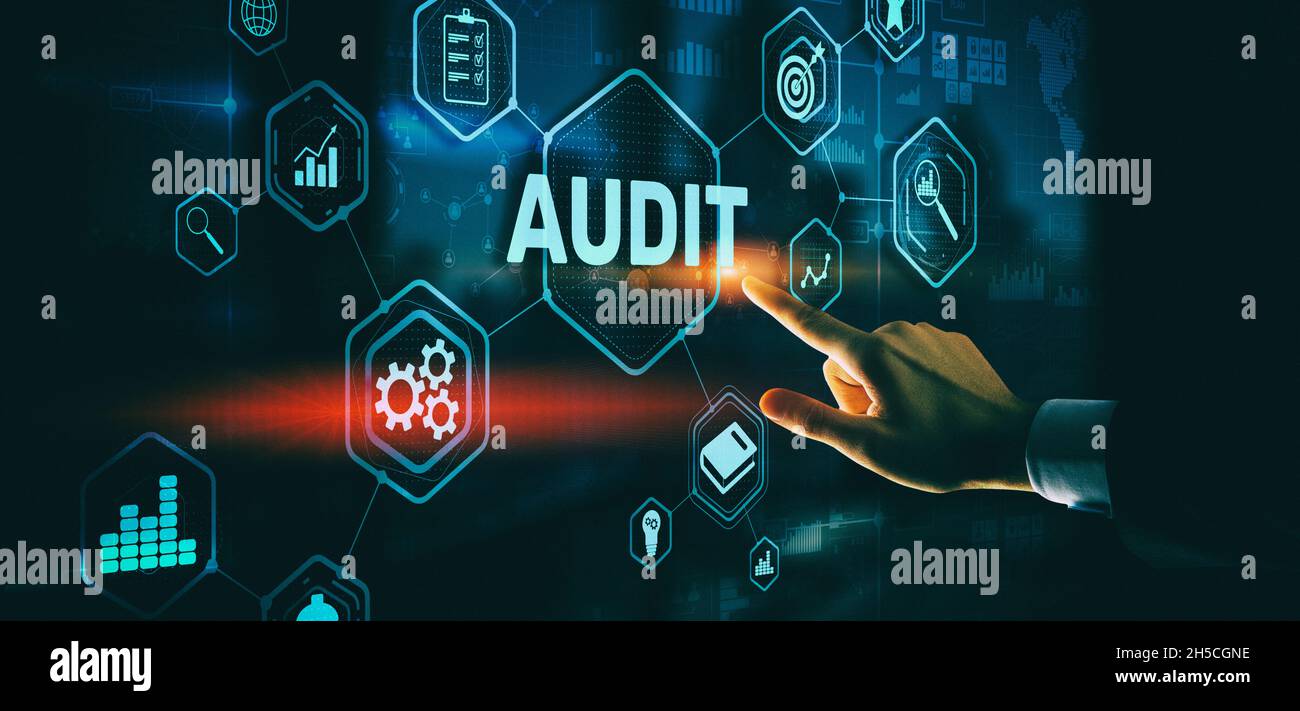 Audit. Checking the financial statements of the company. Businessman ...