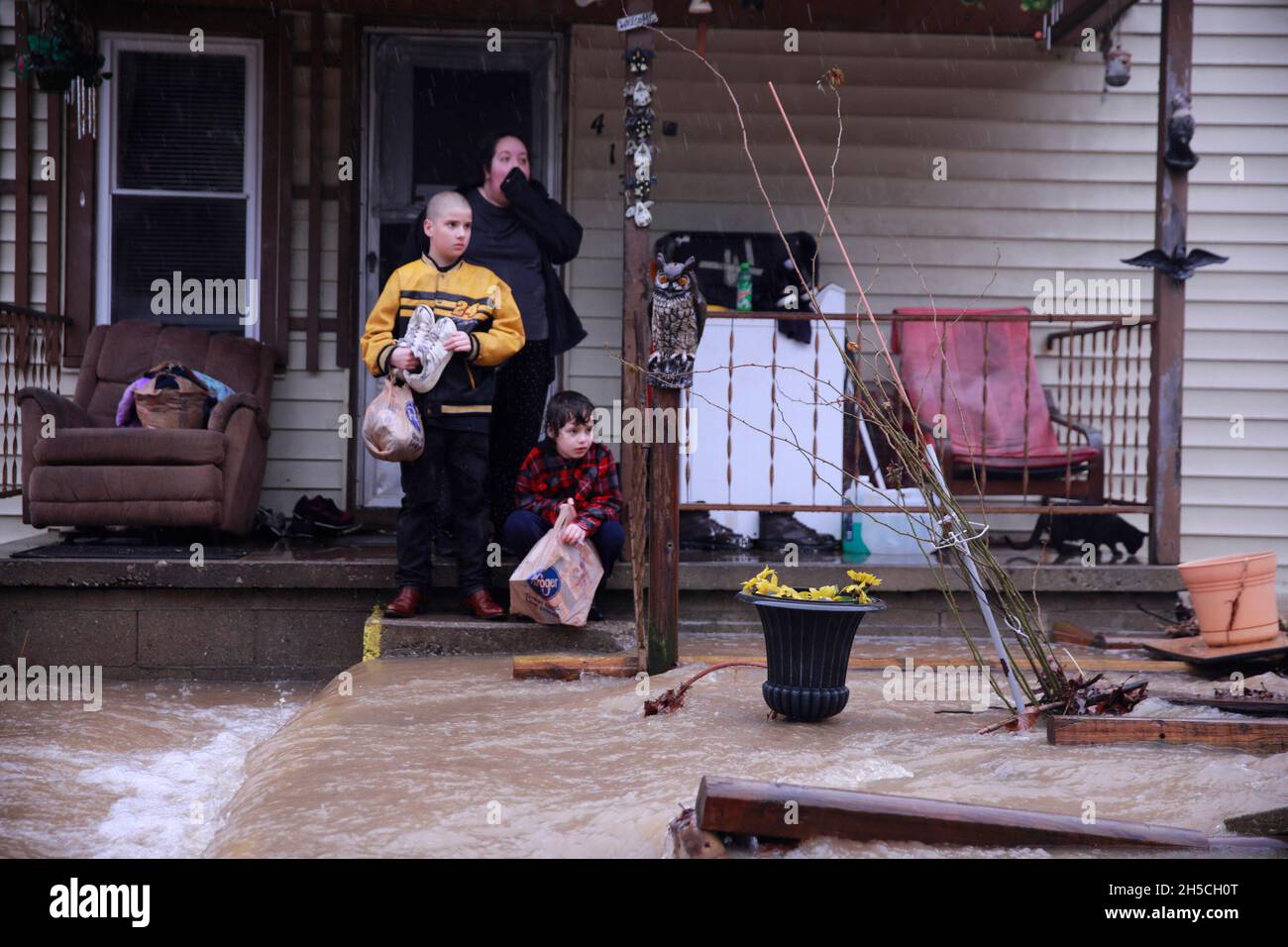 02072019 - Bloomington, Indiana, USA: A family's home is flooded on ...