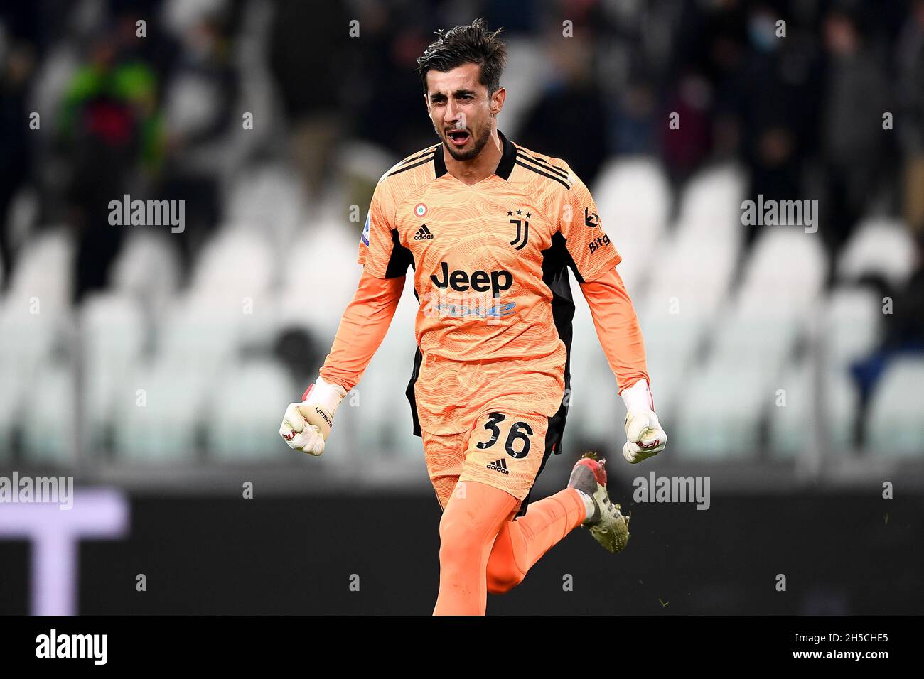 Turin, Italy. 06 November 2021. Mattia Perin of Juventus FC celebrates ...