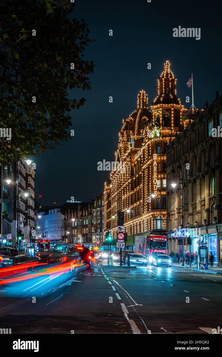 Harrods in London at night, London, UK Stock Photo - Alamy
