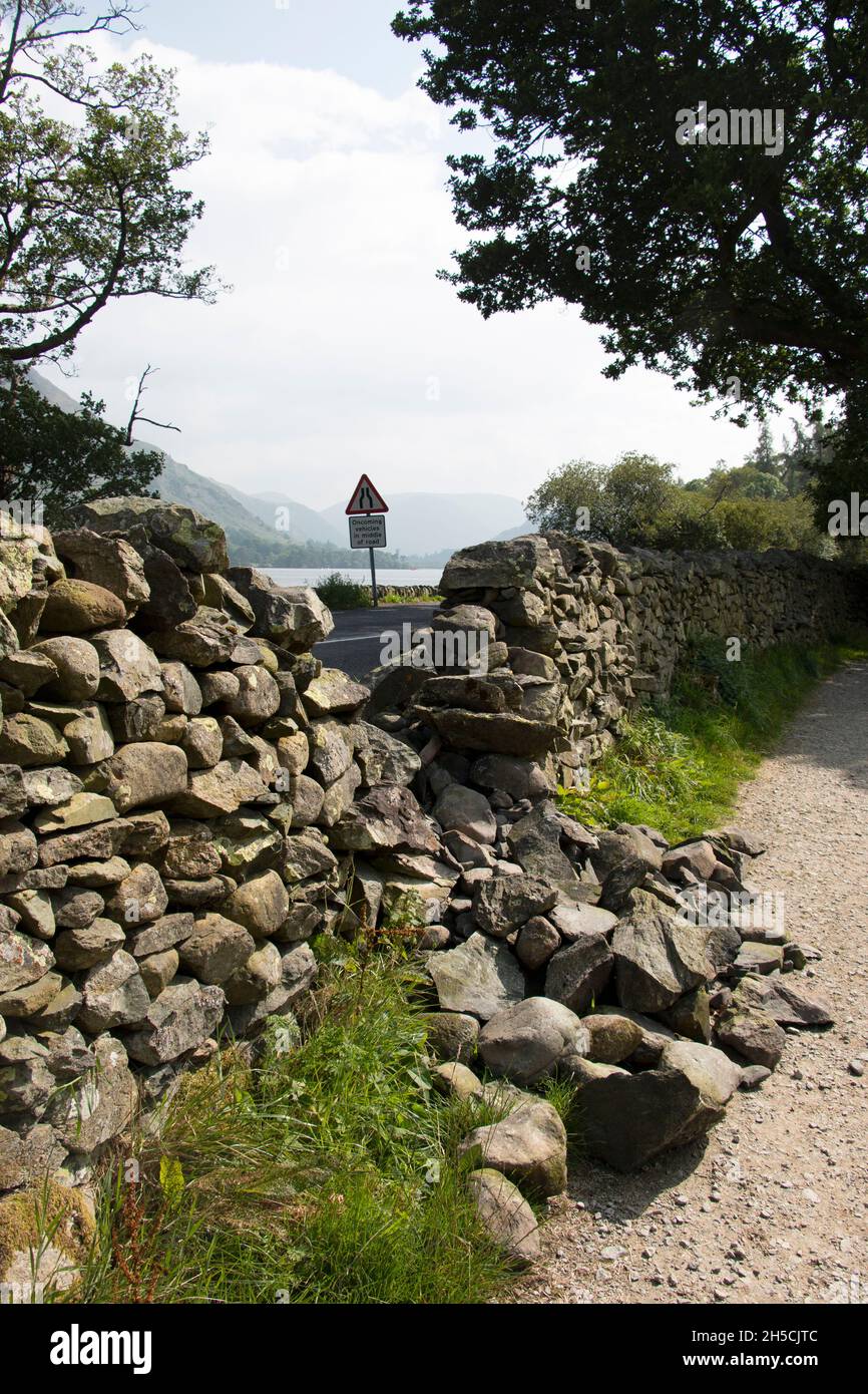 Fallen Wall Onto Public Footpath, Ullswater, Cumbria Stock Photo - Alamy
