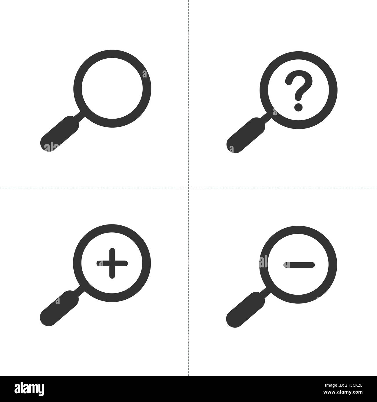 Magnifying glass icon set. Blang, faq, increase and decrease icons. Zoom in zoom out icon. Stock ...