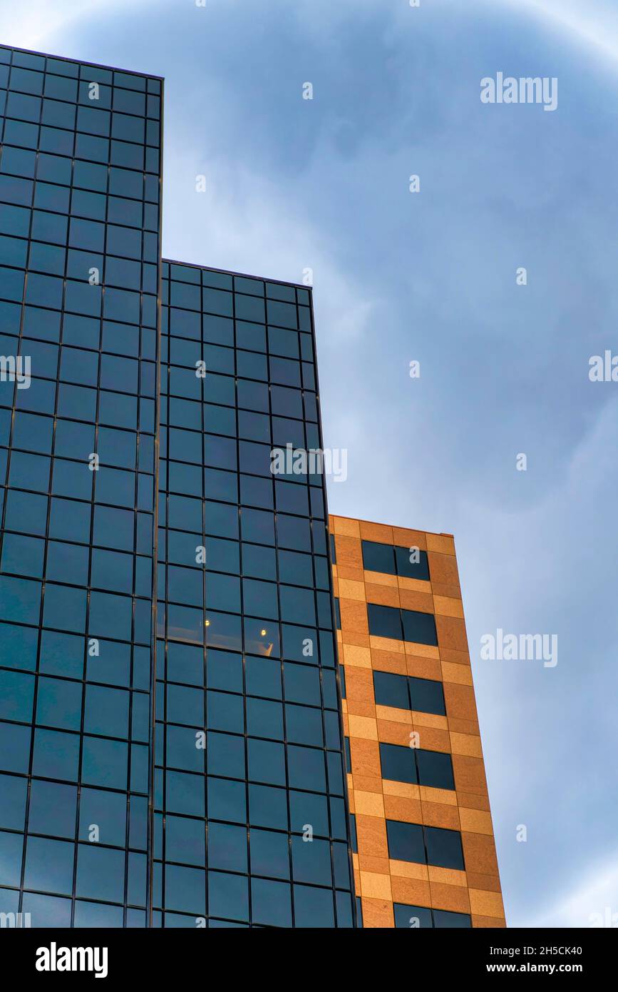 Low angle of a high-rise buildings with a stair like facades at Utah ...