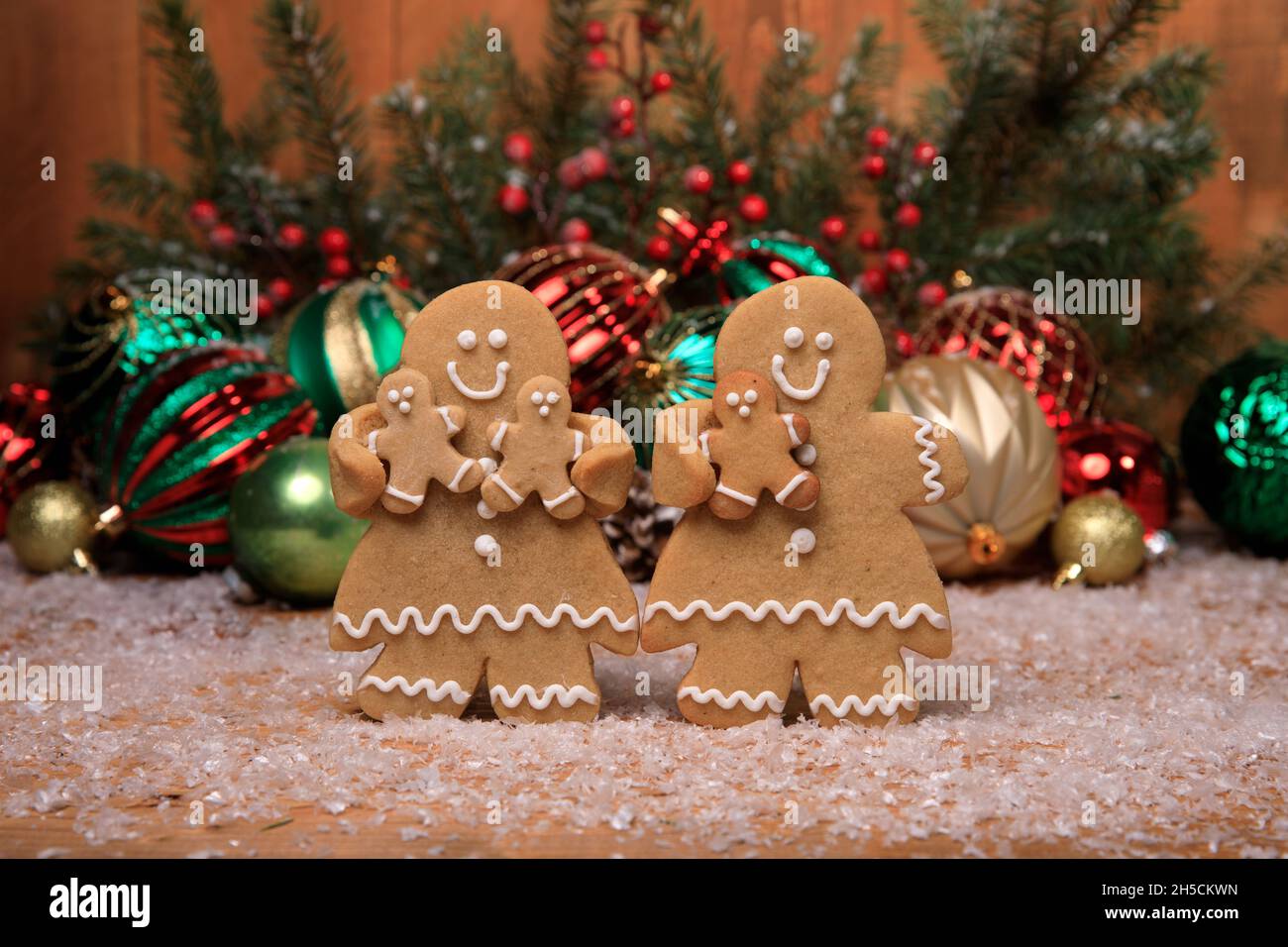 Gingerbread Family of 3 kids on Holiday Christmas Background Stock ...