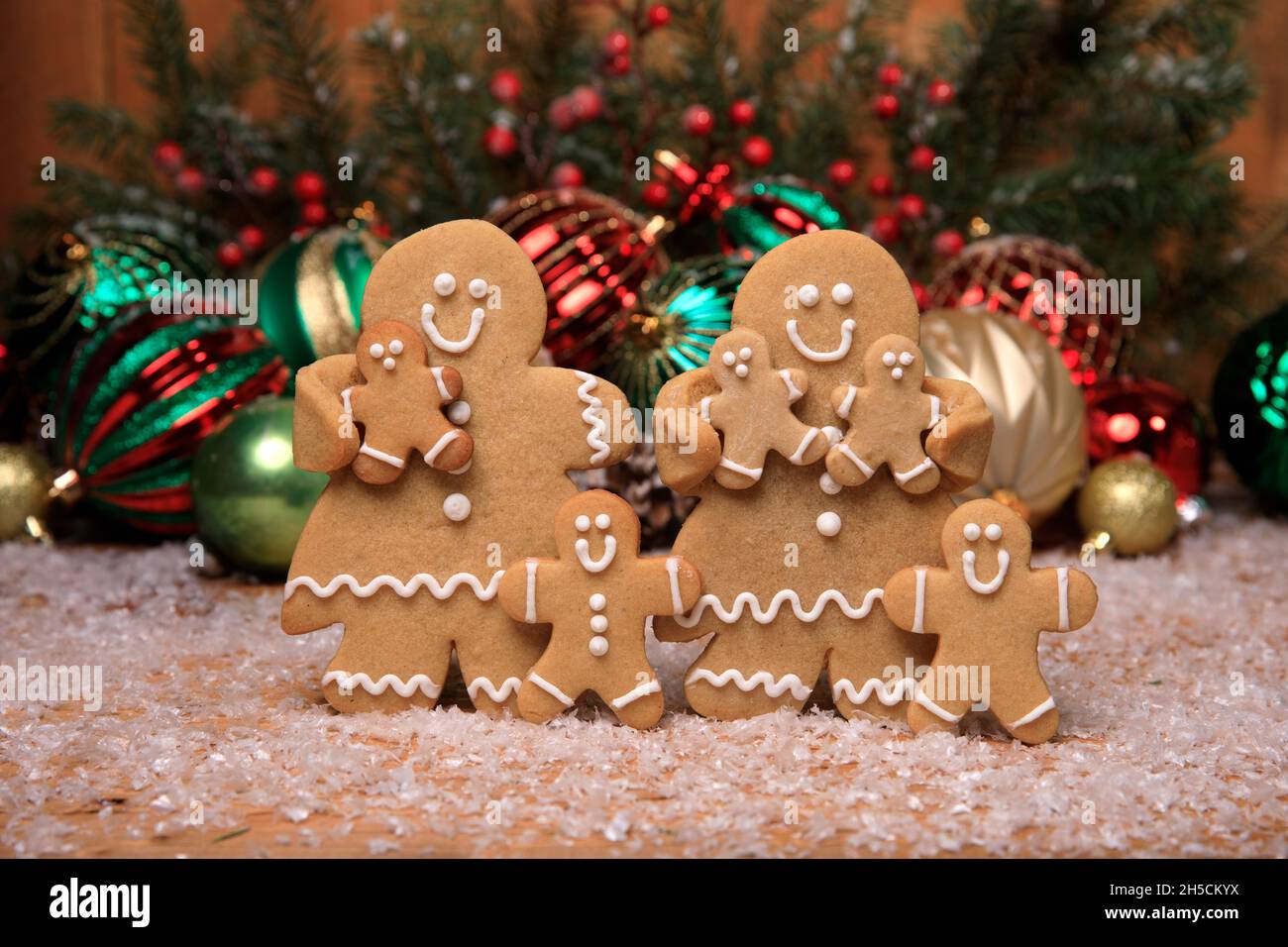 Gingerbread Family of 5 kids on Holiday Christmas Background Stock ...