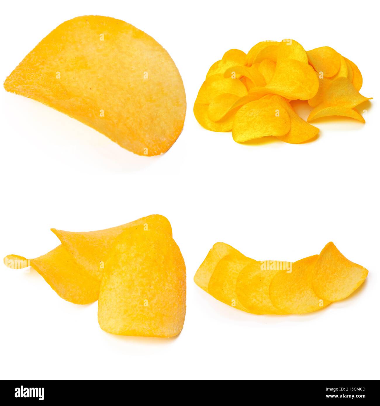 Set of potato chips close-up on an isolated white background Stock ...