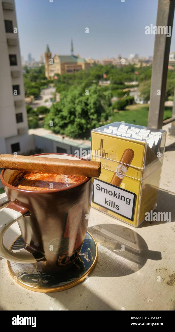 KARACHI, PAKISTAN - Oct 14, 2021: A vertical shot of a strong mug of ...