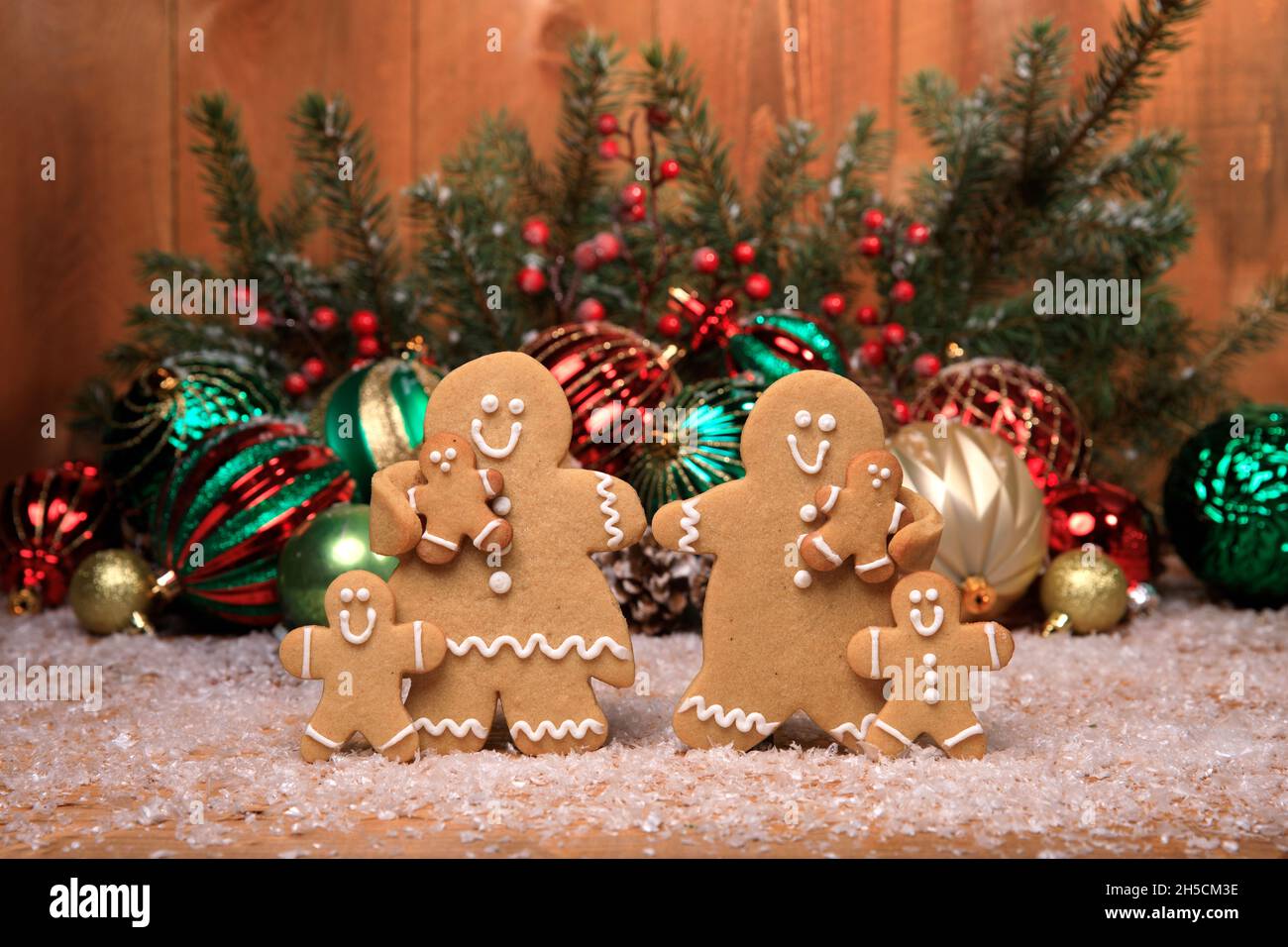 Gingerbread Family of 4 kids on Holiday Christmas Background Stock ...