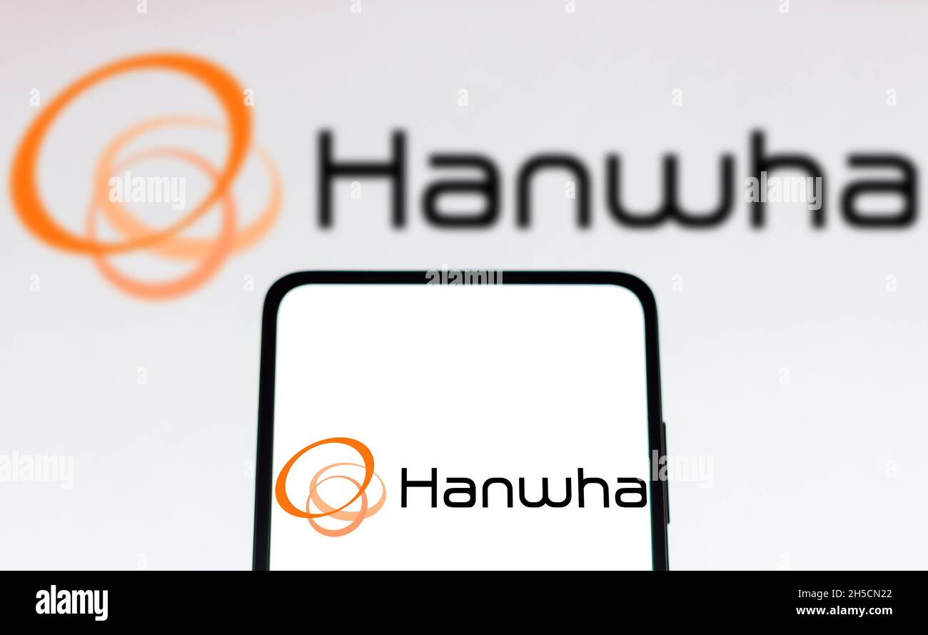 In this photo illustration a Hanwha Techwin logo is seen displayed on a ...