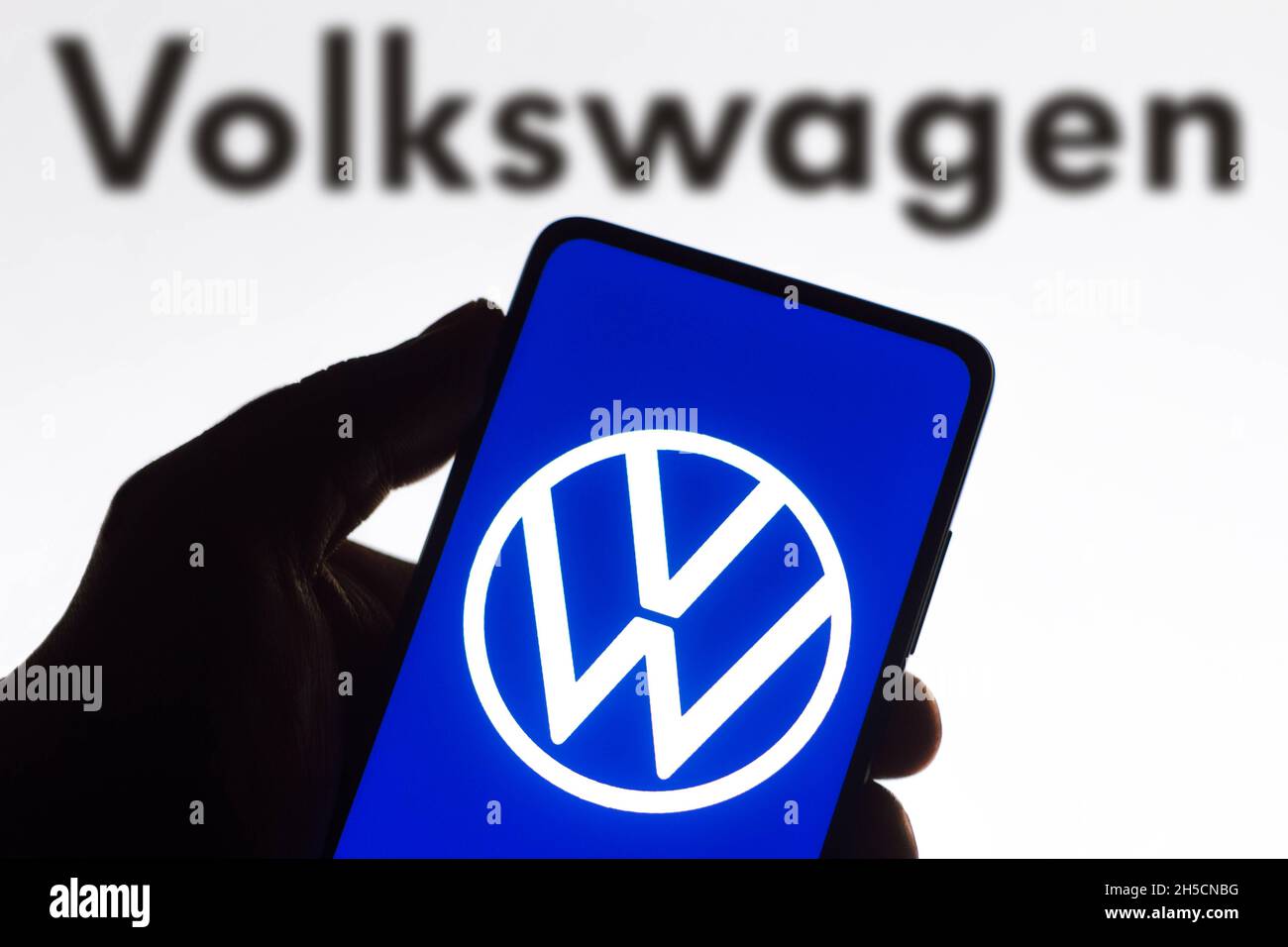 Brazil. 08th Nov, 2021. In this photo illustration a Volkswagen logo is ...