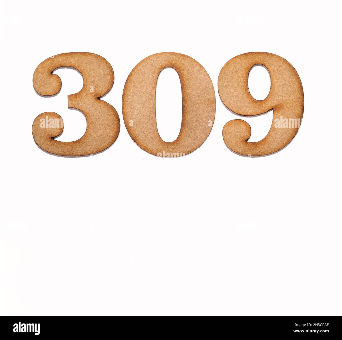 Number 309 - Piece of wood isolated on white background Stock Photo - Alamy