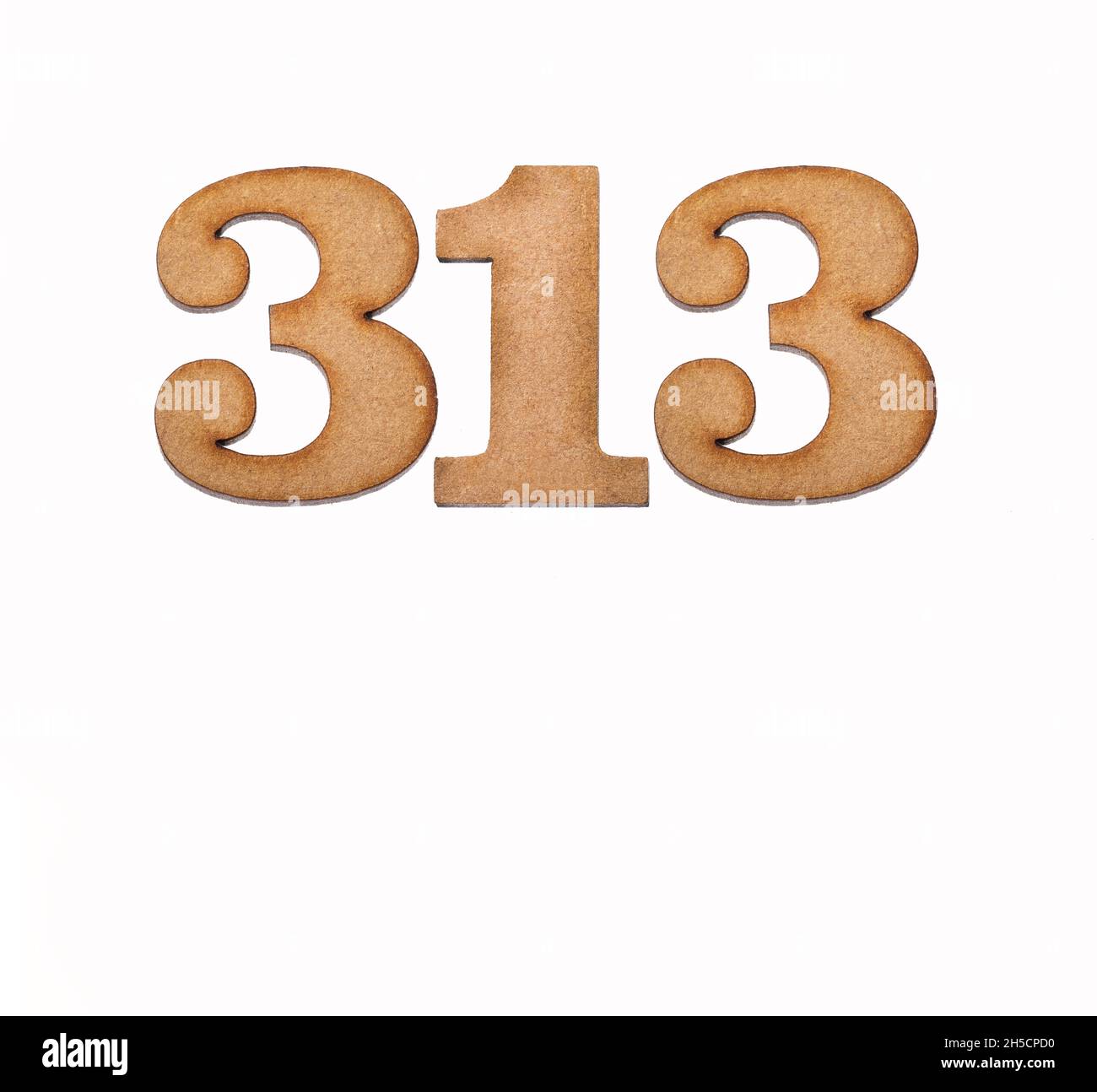 Number 313 - Piece of wood isolated on white background Stock Photo - Alamy