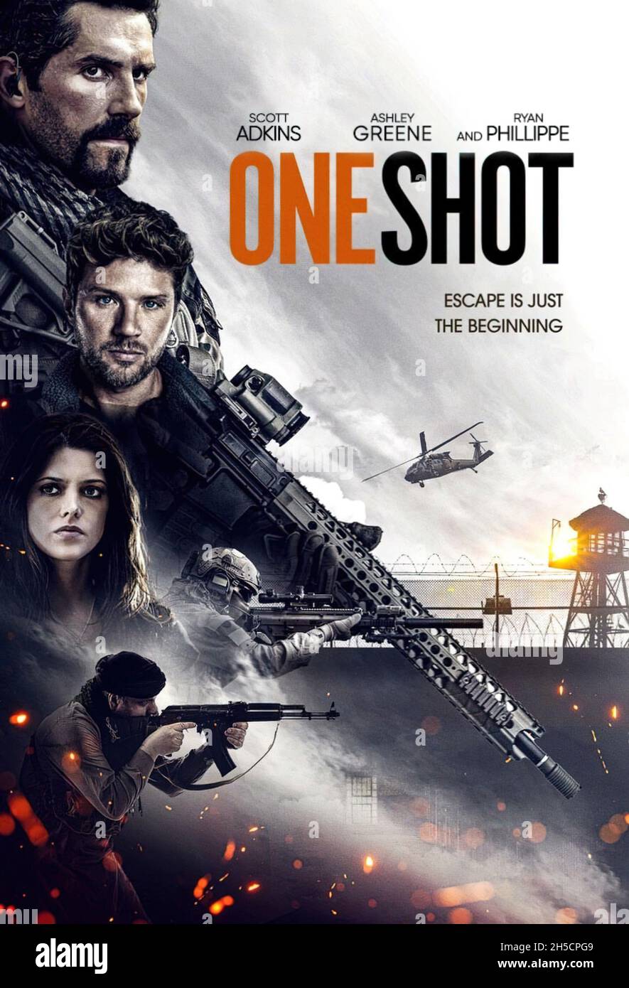 ONE SHOT, poster, from top: Scott Adkins, Ryan Phillippe, Ashley Greene, 2021. © Screen Media ...