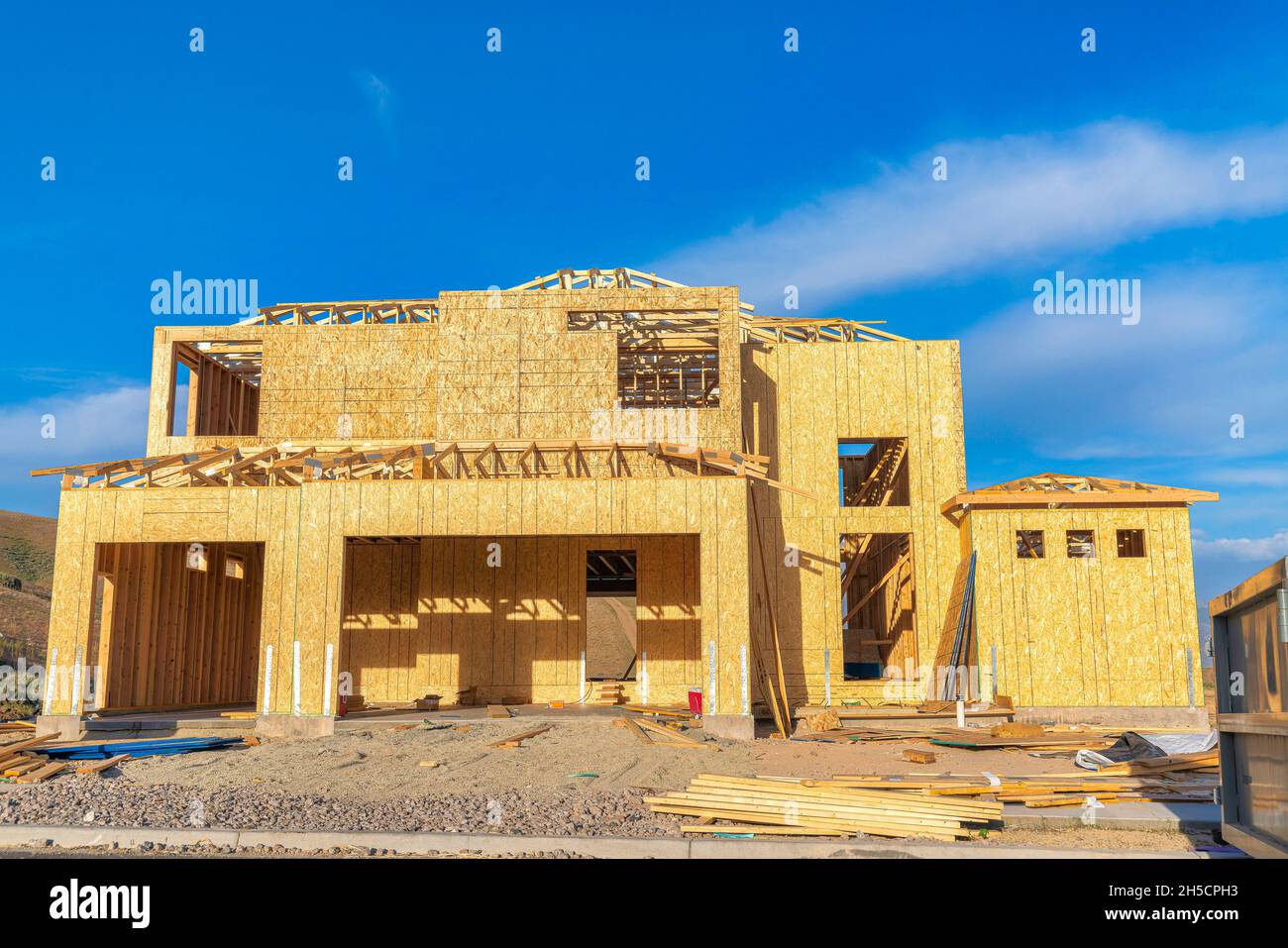 Unfinished house structure with timber frame and cork wall insulation ...
