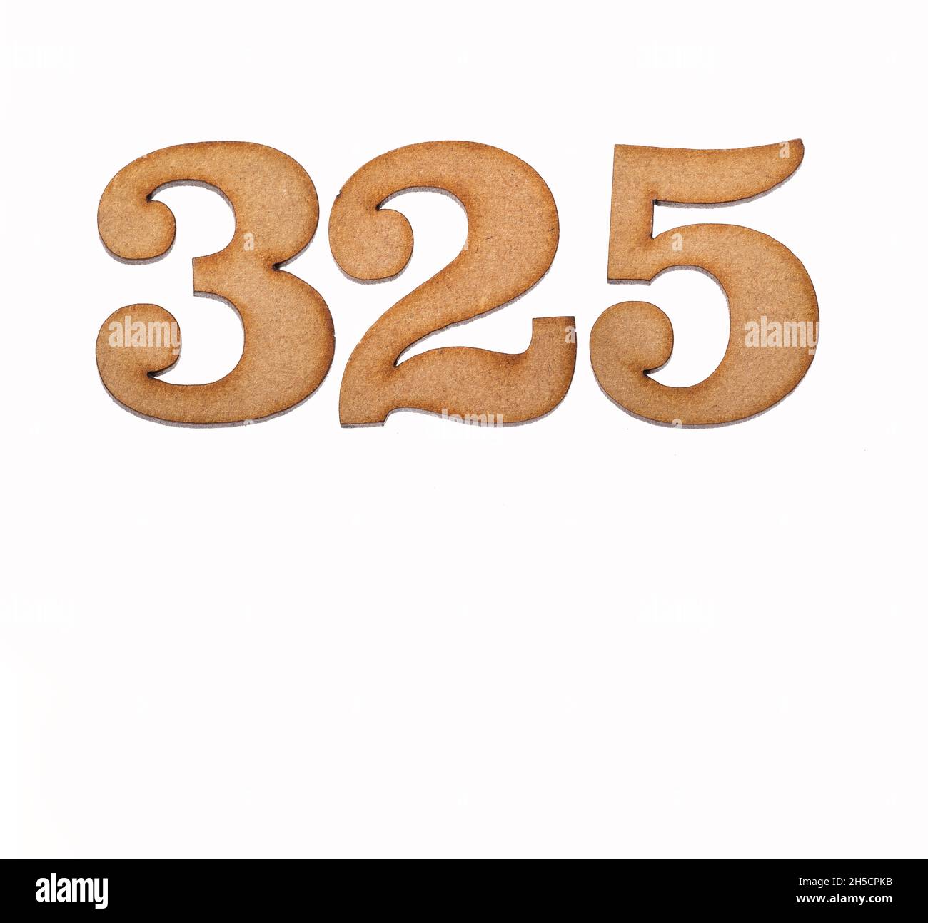 Number 325 - Piece of wood isolated on white background Stock Photo - Alamy