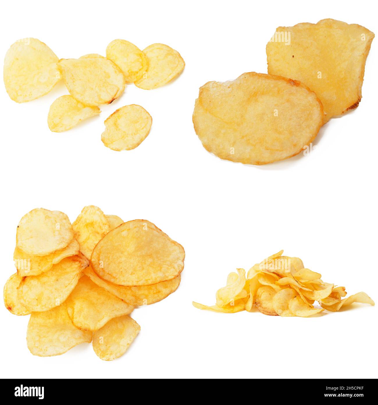 Set of potato chips close-up on an isolated white background Stock ...