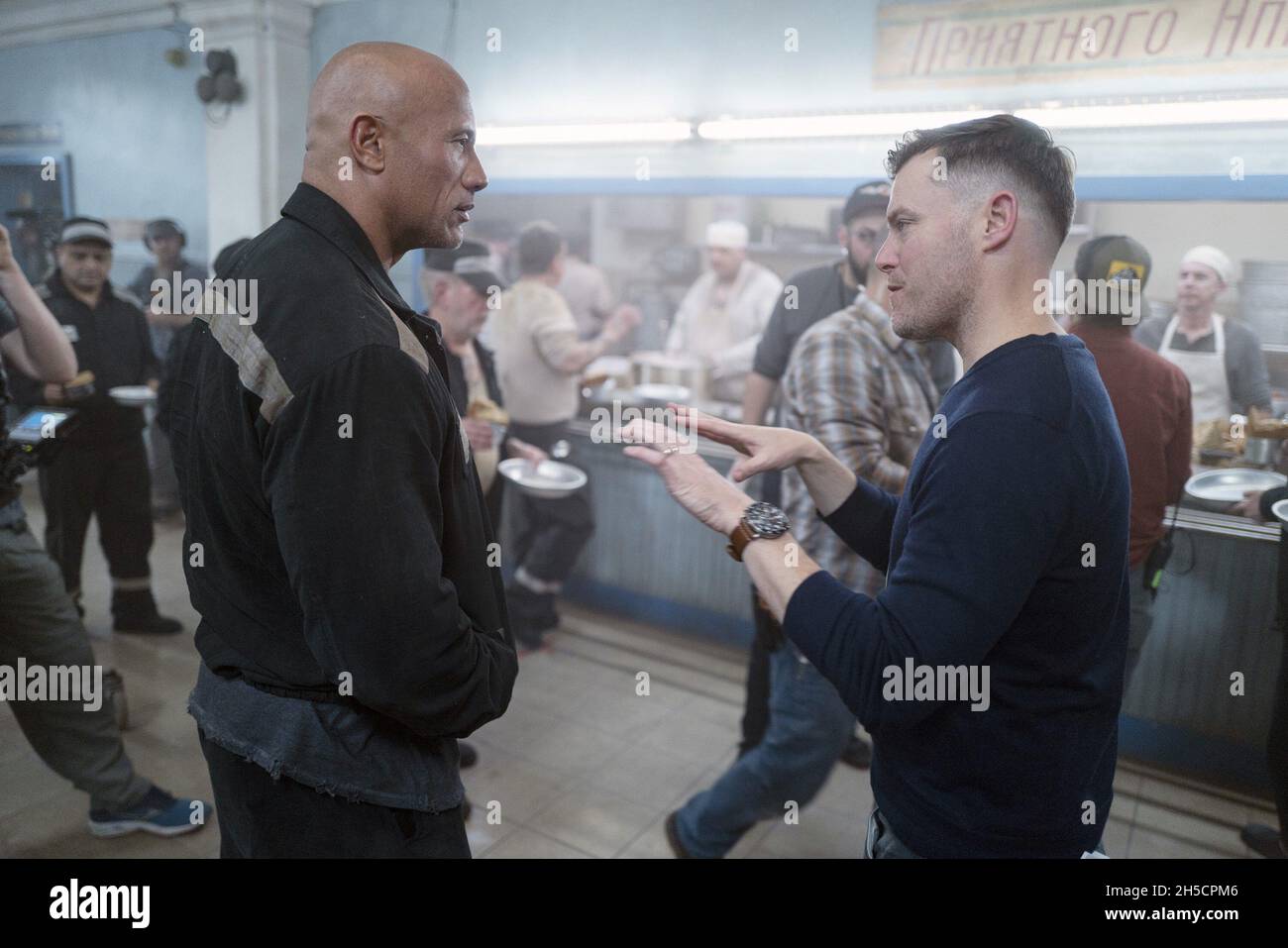 RED NOTICE, from left: Dwayne Johnson, director Rawson Marshall Thurber ...