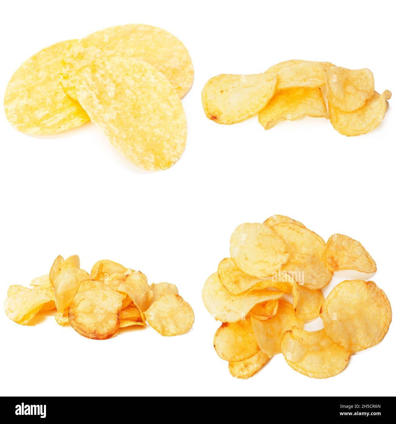 Set of potato chips close-up on an isolated white background Stock ...
