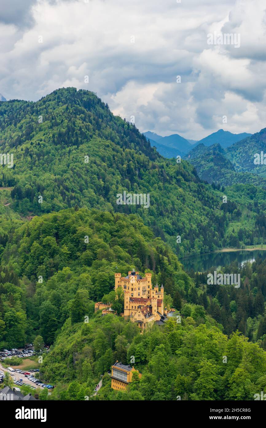 26 May 2019 Fussen, Germany - Hohenschwangau castle among green ...