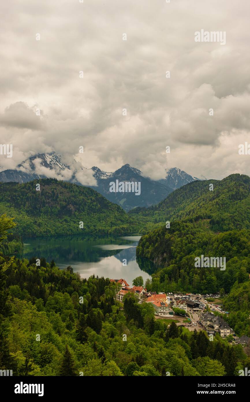 26 May 2019 Fussen, Germany - Hohenschwangau castle among green ...
