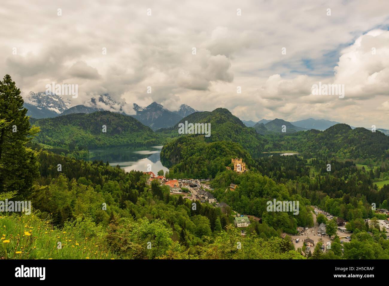Mountain landscape at forggensee with neuschwanstein castle hi-res ...