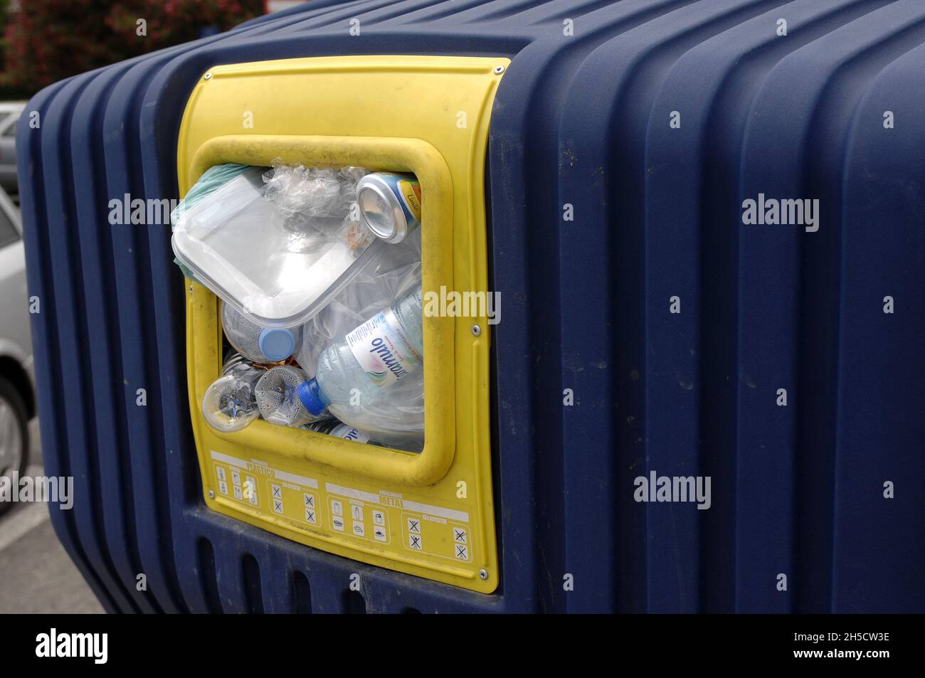 overfilled plastic dustbin, Portugal, Lisbon Stock Photo - Alamy