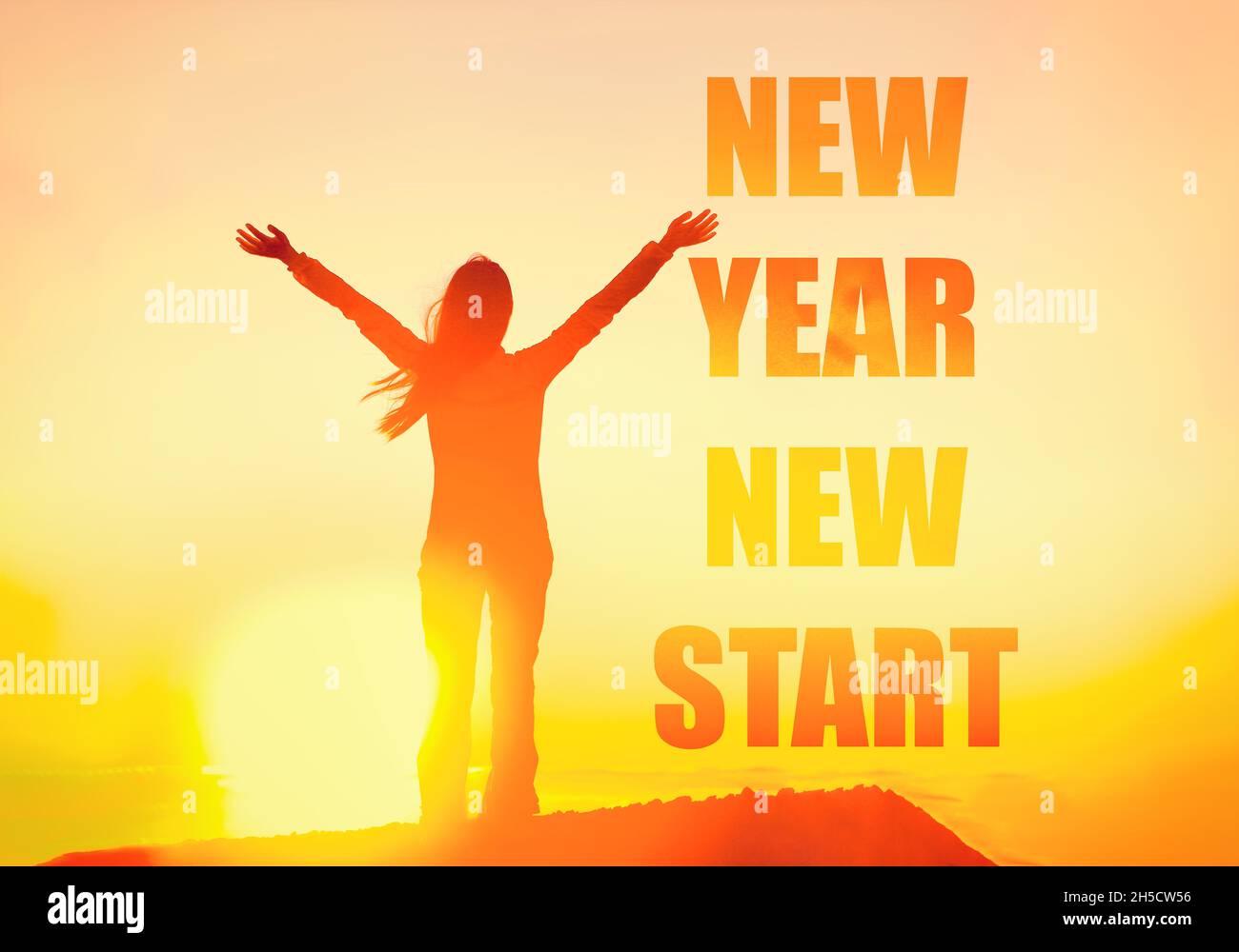 New Year New Start motivation inspirational quote message on silhouette ...