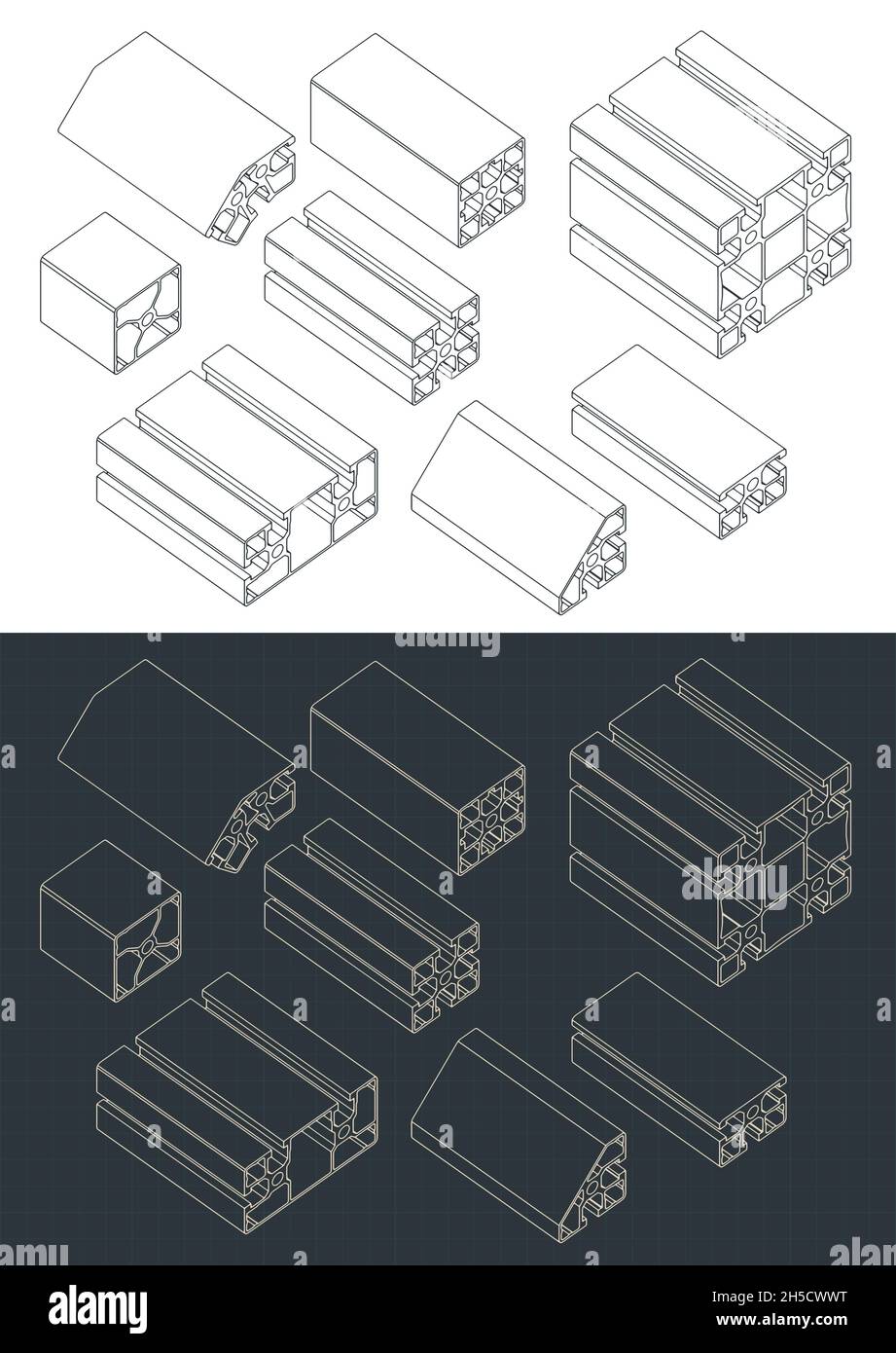 Stylized vector illustration of isometric blueprints of frame ...
