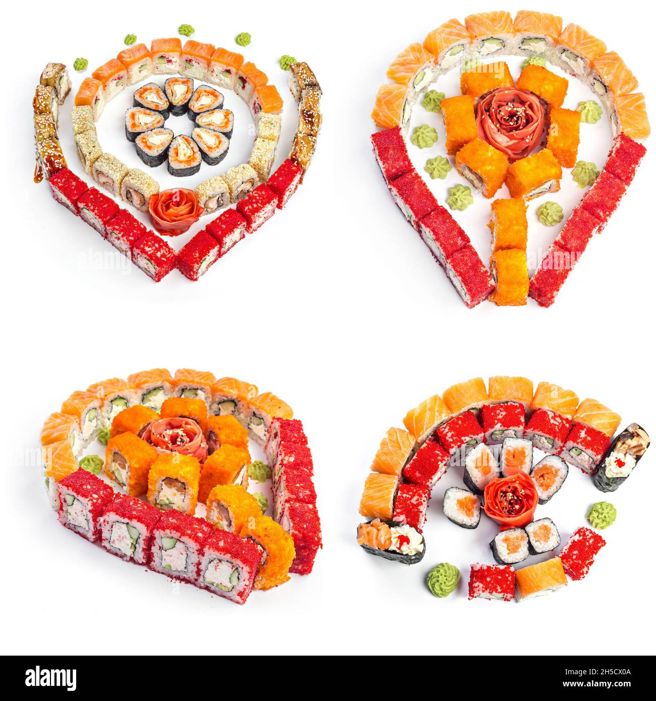 sushi set rice from a Japanese restaurant isolated on white Stock Photo ...