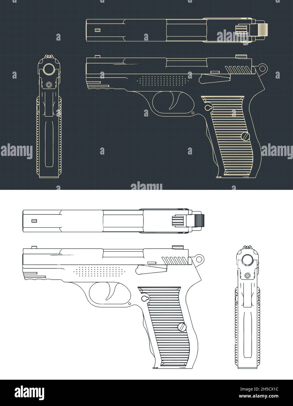Stylized vector illustration of drawings of a pistol Stock Vector Image ...