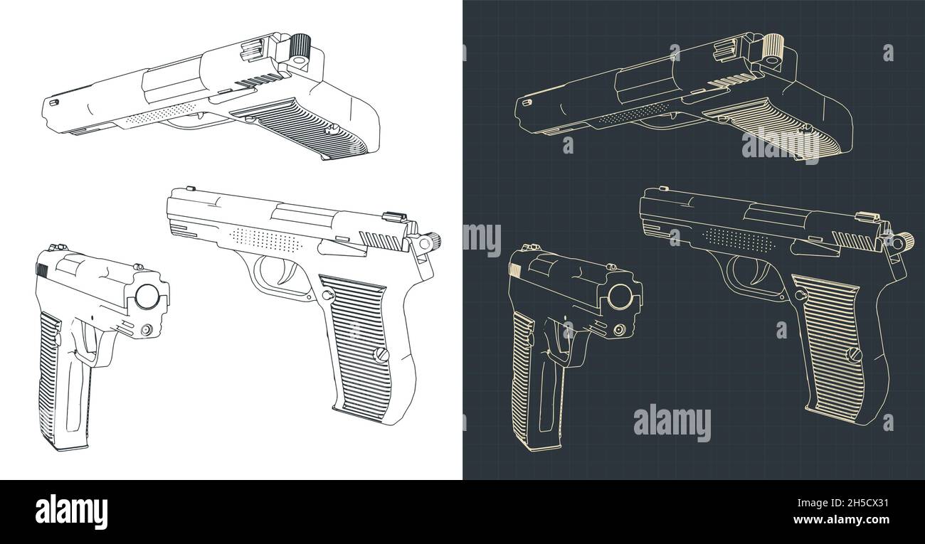 Stylized vector illustration of drawings of a pistol Stock Vector Image ...