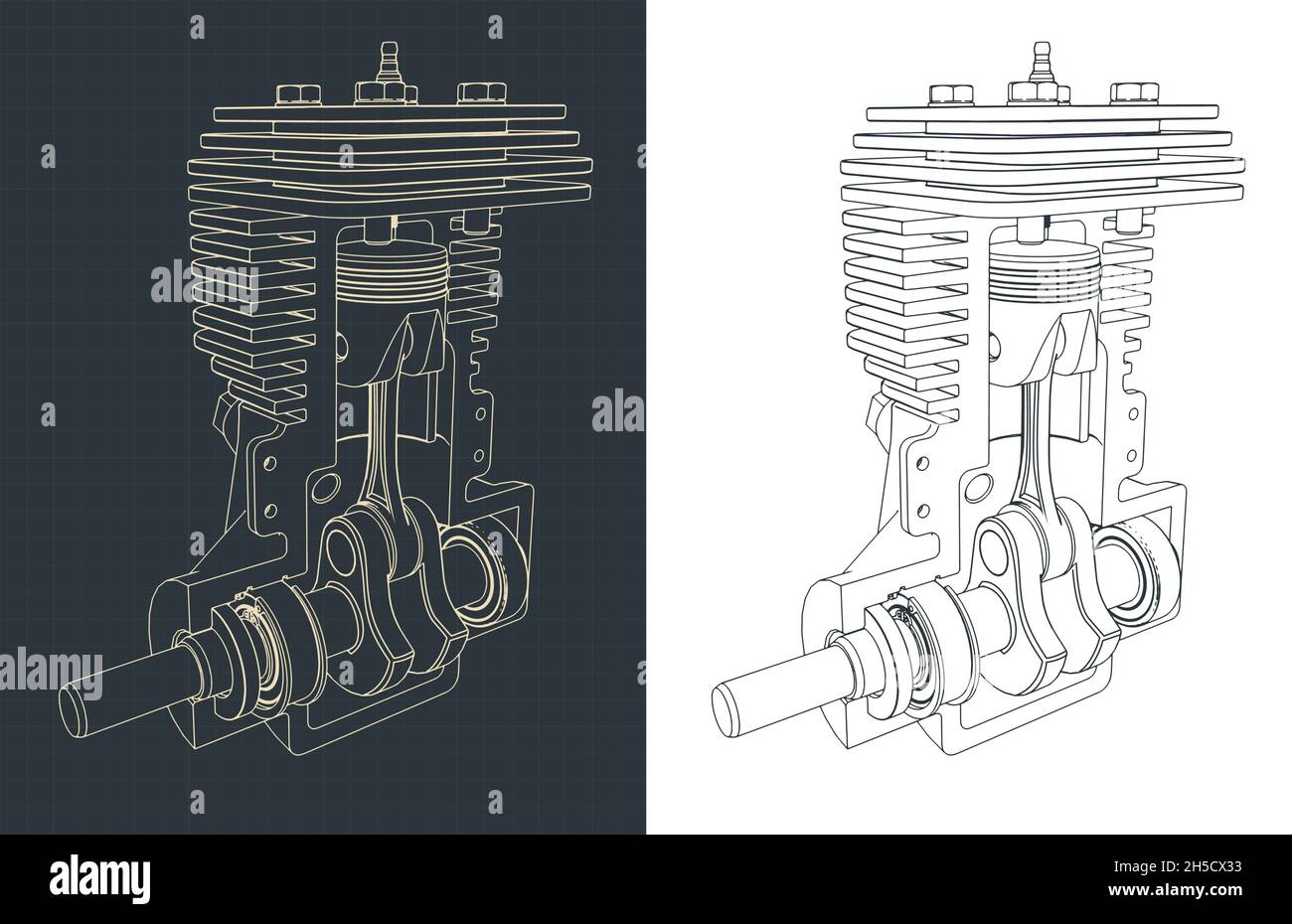 Stylized vector illustration of drawings of two-stroke engine Stock ...