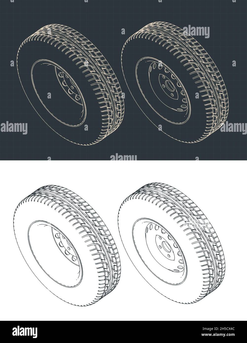Stylized vector illustration of isometric blueprints of truck wheel ...