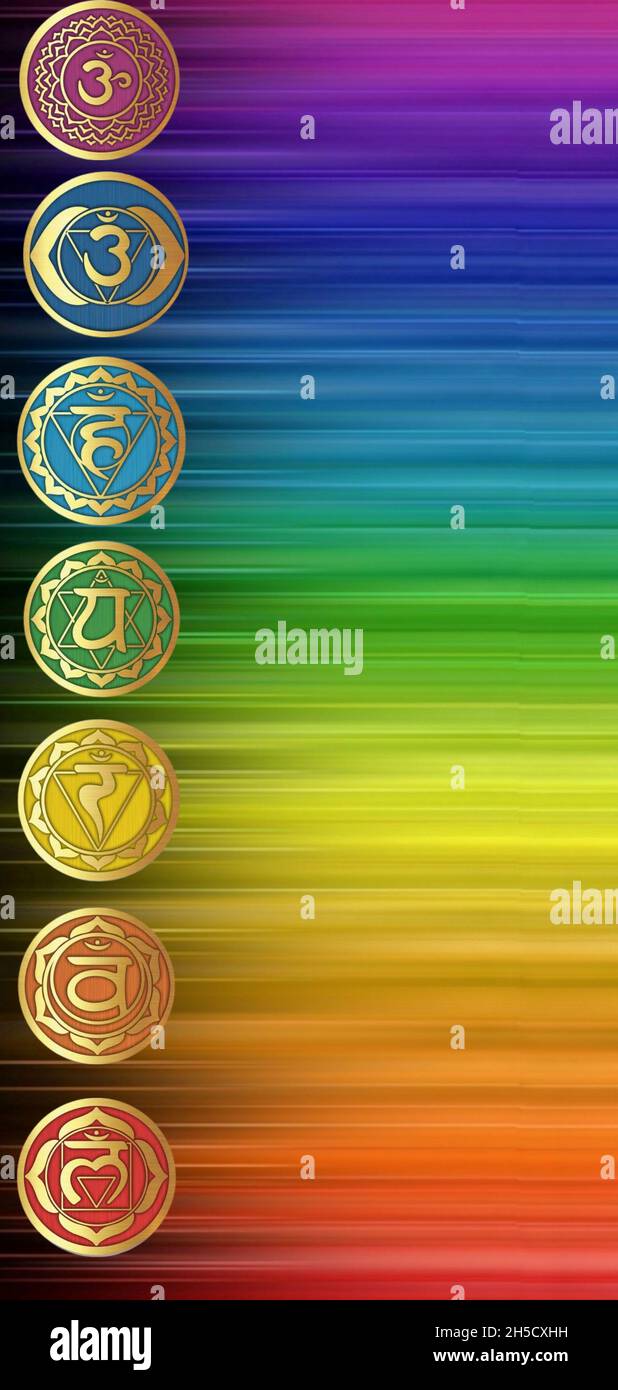 Set of chakras symbol isolated on rainbow colors background Stock Photo ...