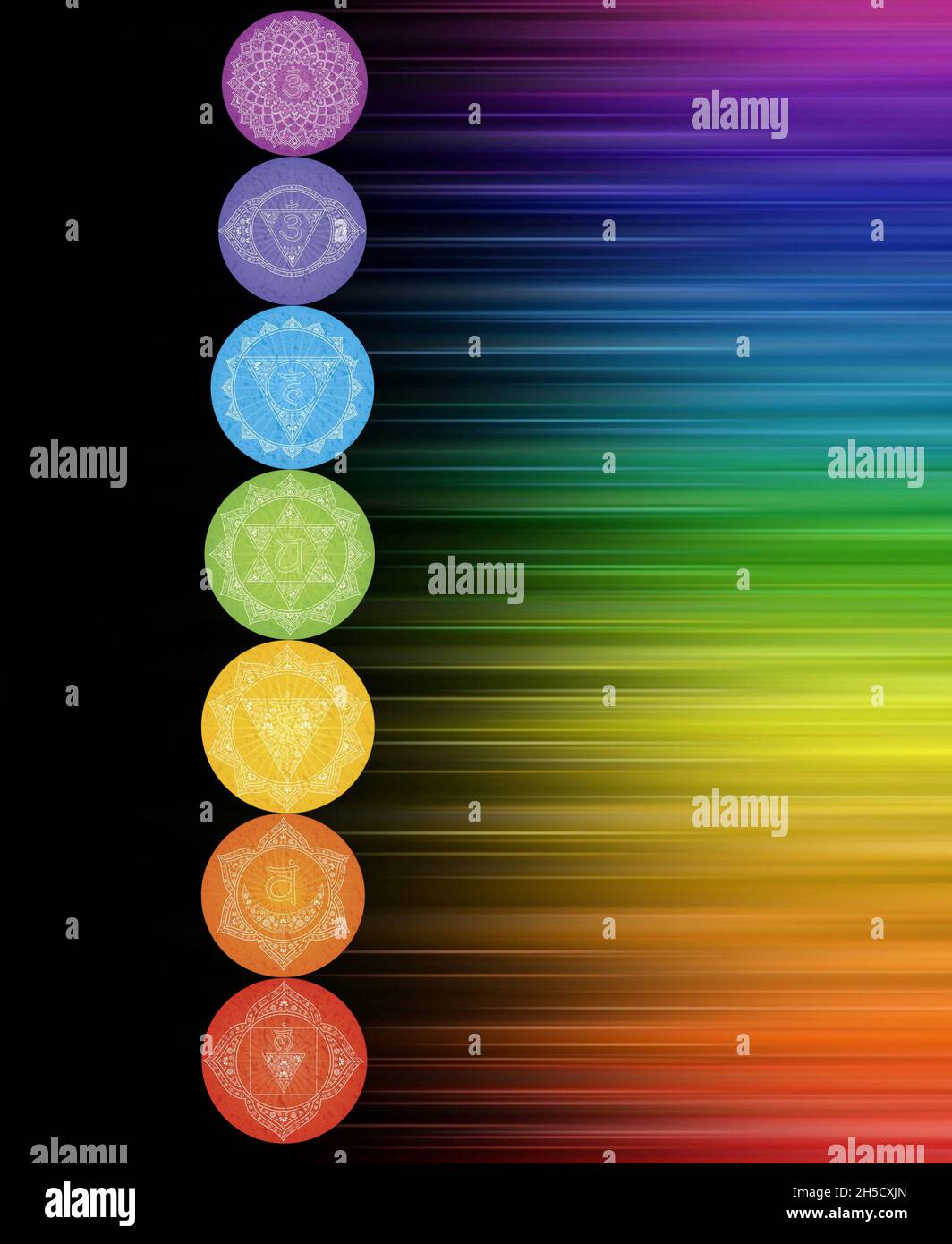 Set of chakras symbol isolated on rainbow colors background Stock Photo ...