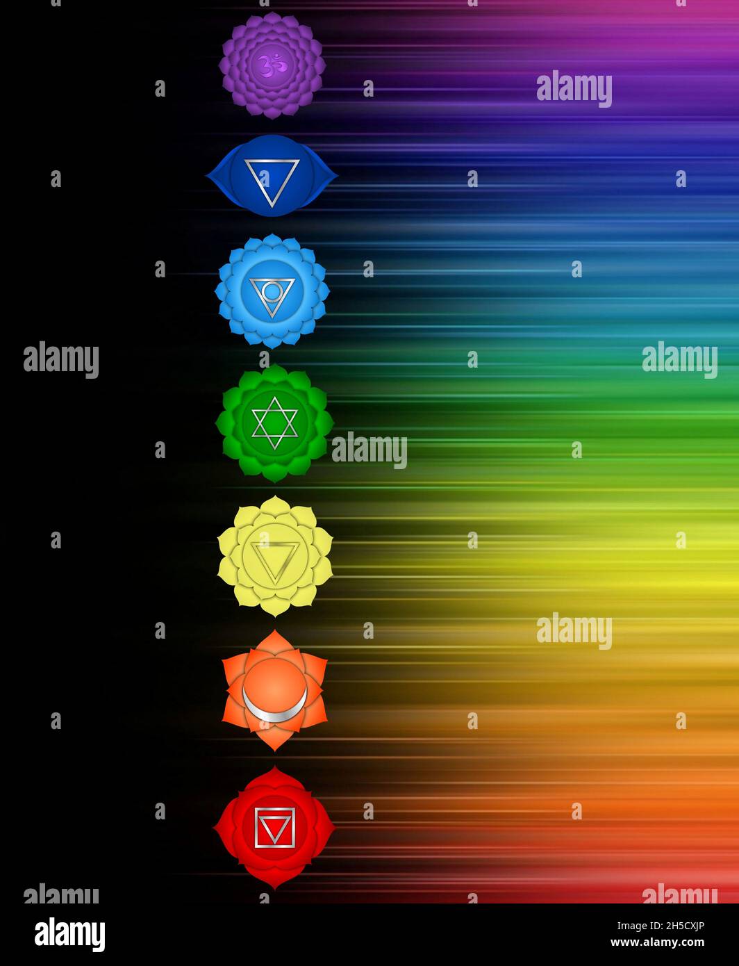 Set of chakras symbol isolated on rainbow colors background Stock Photo ...