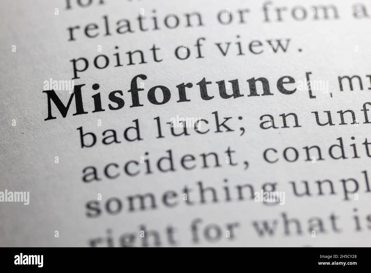 Fake Dictionary word, Dictionary definition of misfortune Stock Photo ...