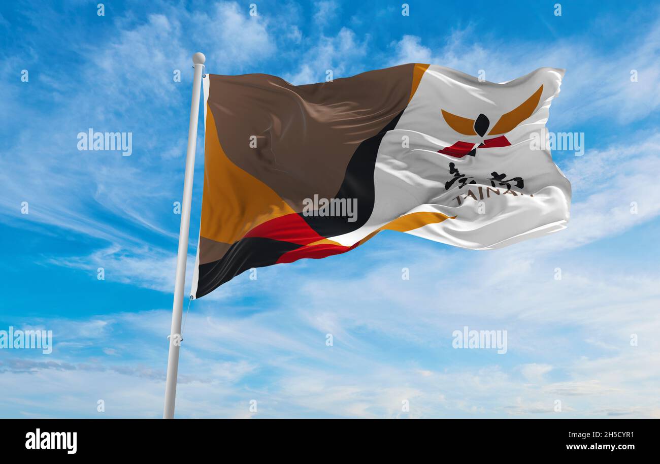 flag of Tainan, City at cloudy sky background on sunset, panoramic view ...