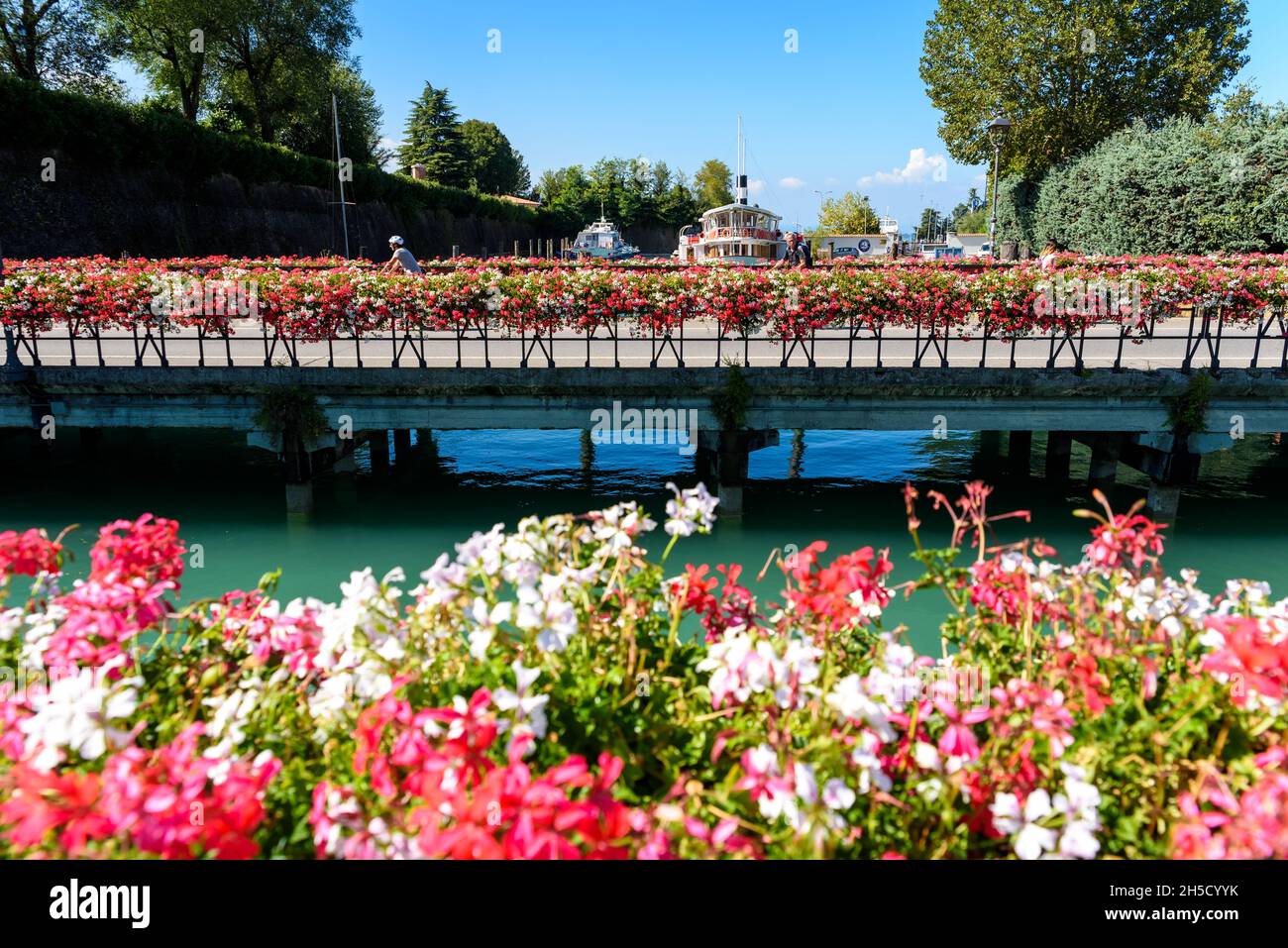 Peschiera del Garda, Italy - October 6, 2021: Bridge decorated with ...