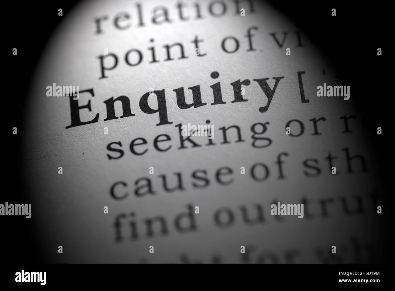 Fake Dictionary word, Dictionary definition of enquiry Stock Photo - Alamy