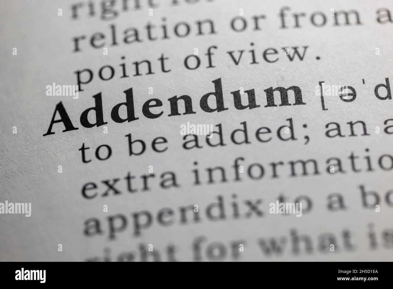 Fake Dictionary word, Dictionary definition of addendum Stock Photo - Alamy