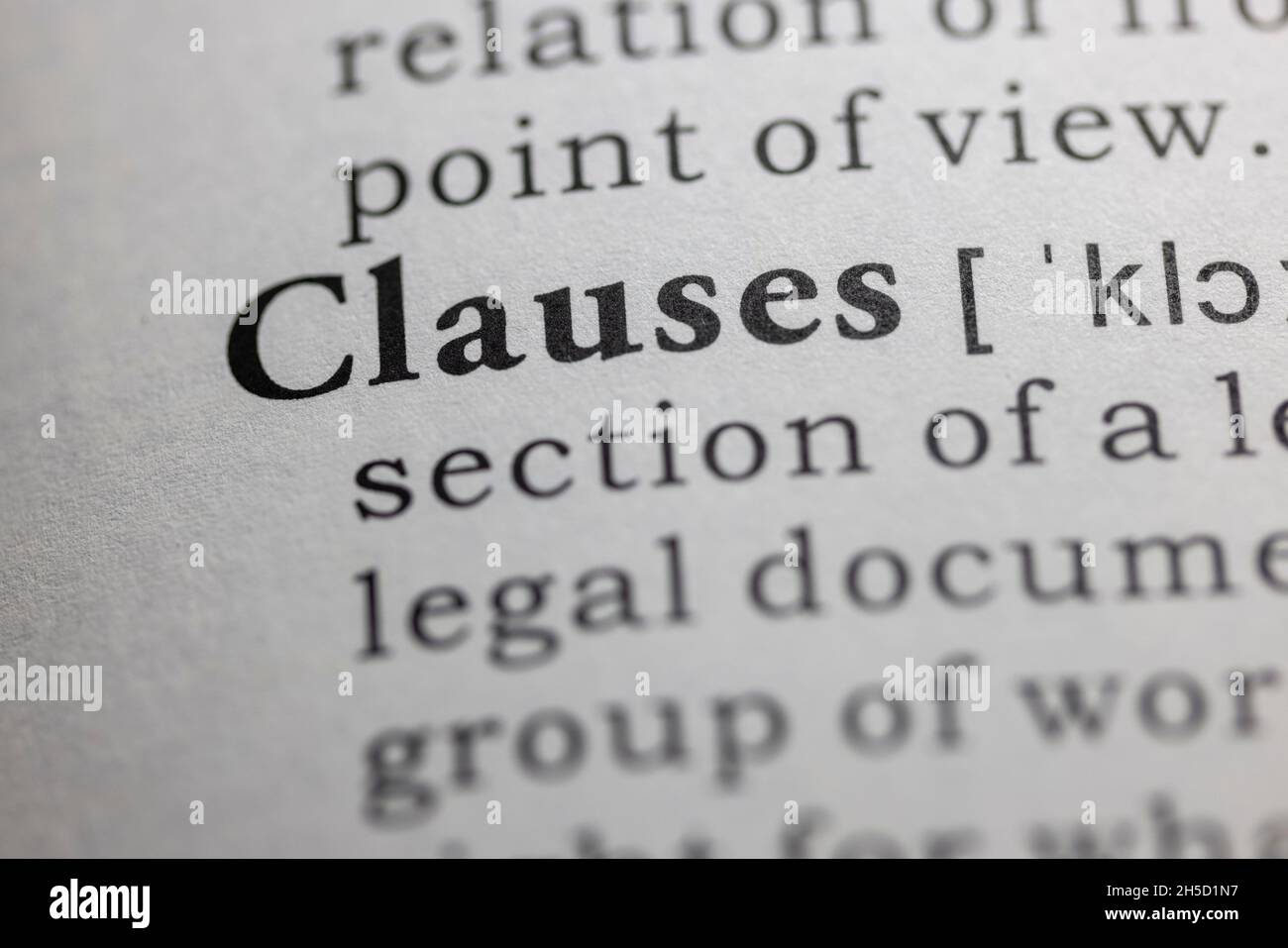 Fake Dictionary word, Dictionary definition of clauses Stock Photo - Alamy