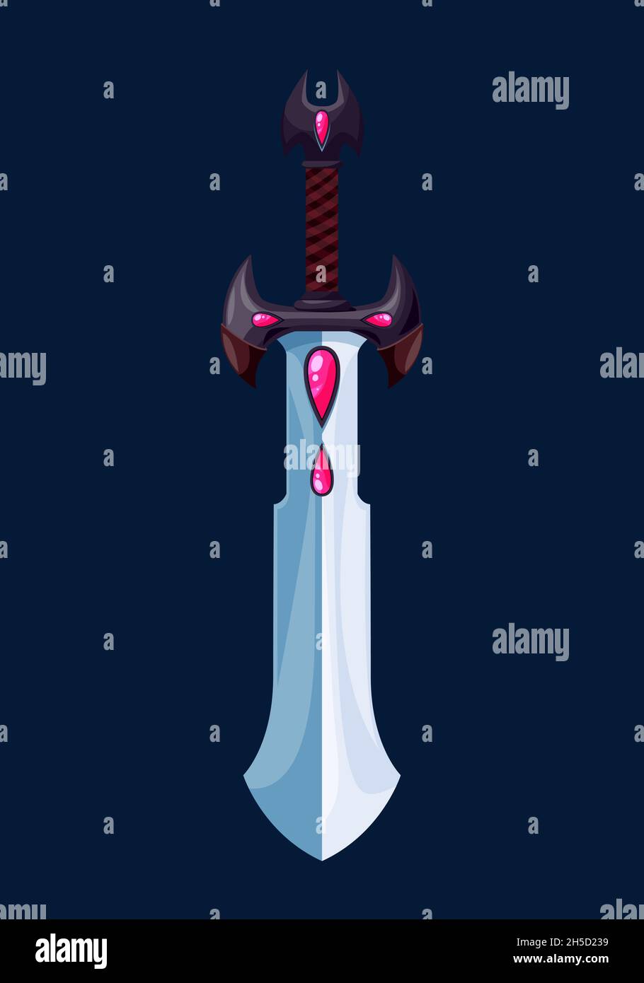 Magical cartoon sword blade with red crystals fantasy game weapon ...
