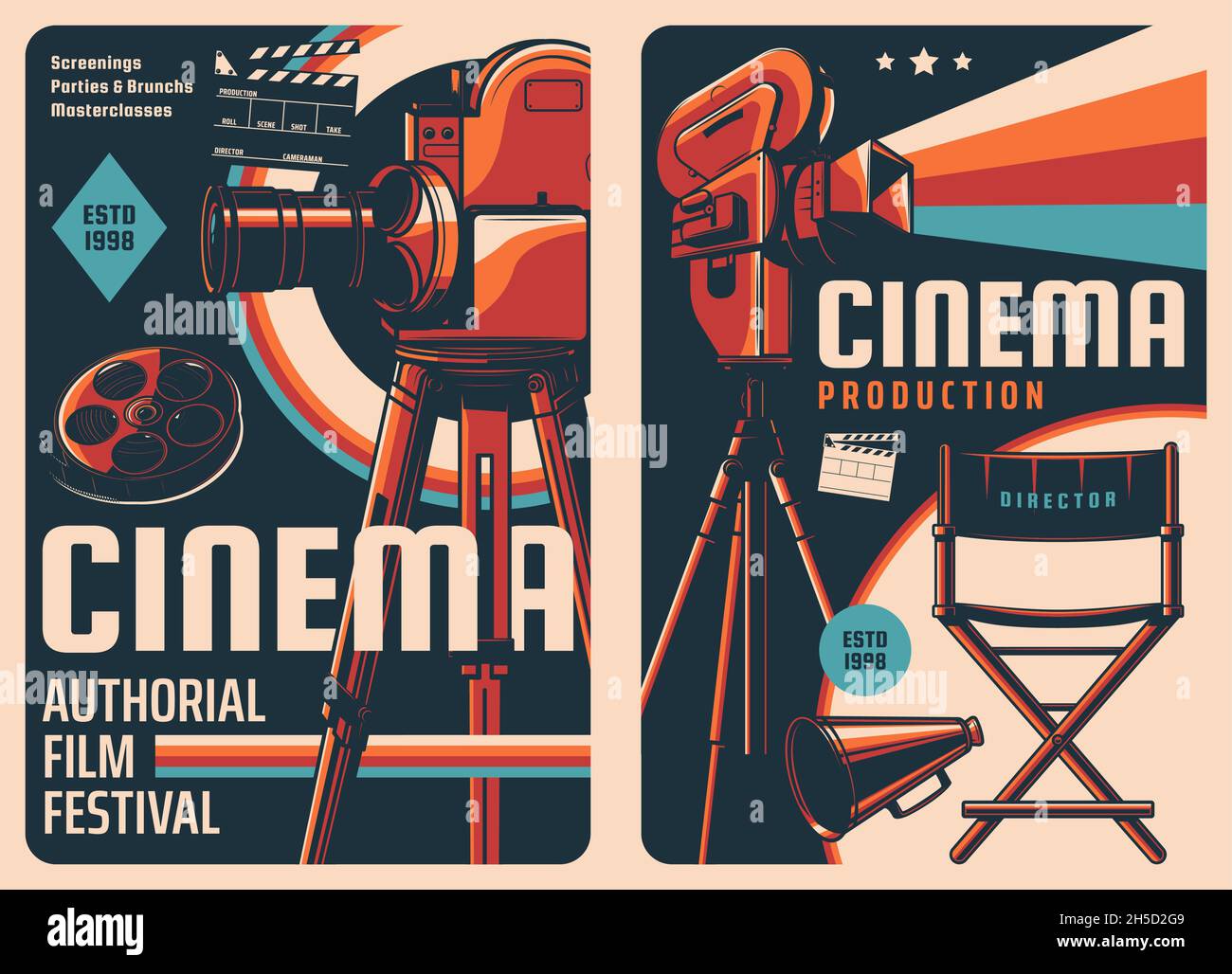 Cinema festival and movie production posters. Movie theatre screenings ...