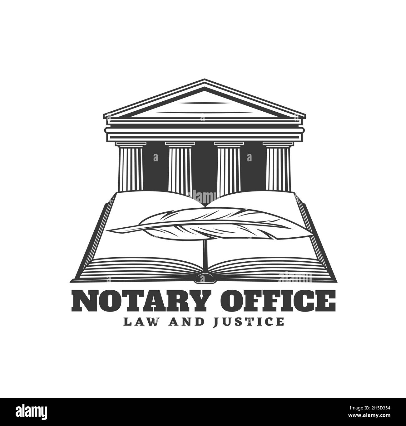 Notary service icon with building and book, vector law office design ...