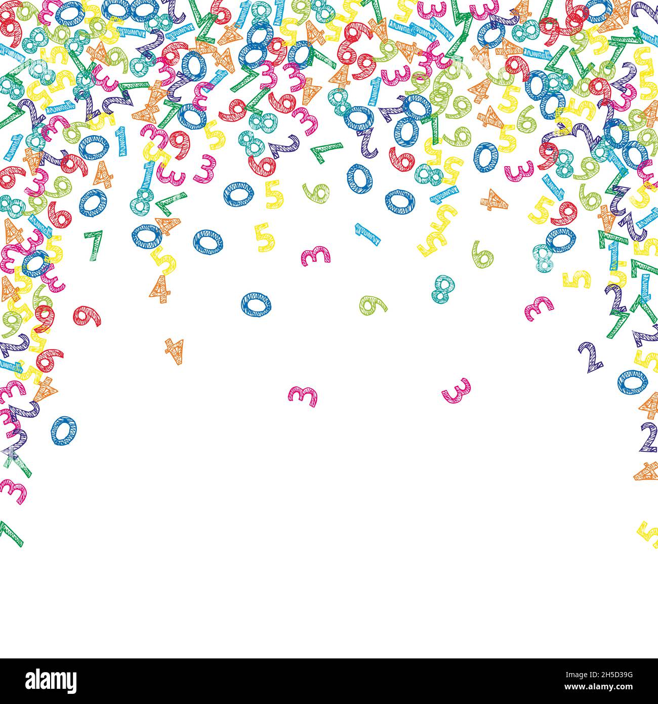 Falling colorful sketch numbers. Math study concept with flying digits ...