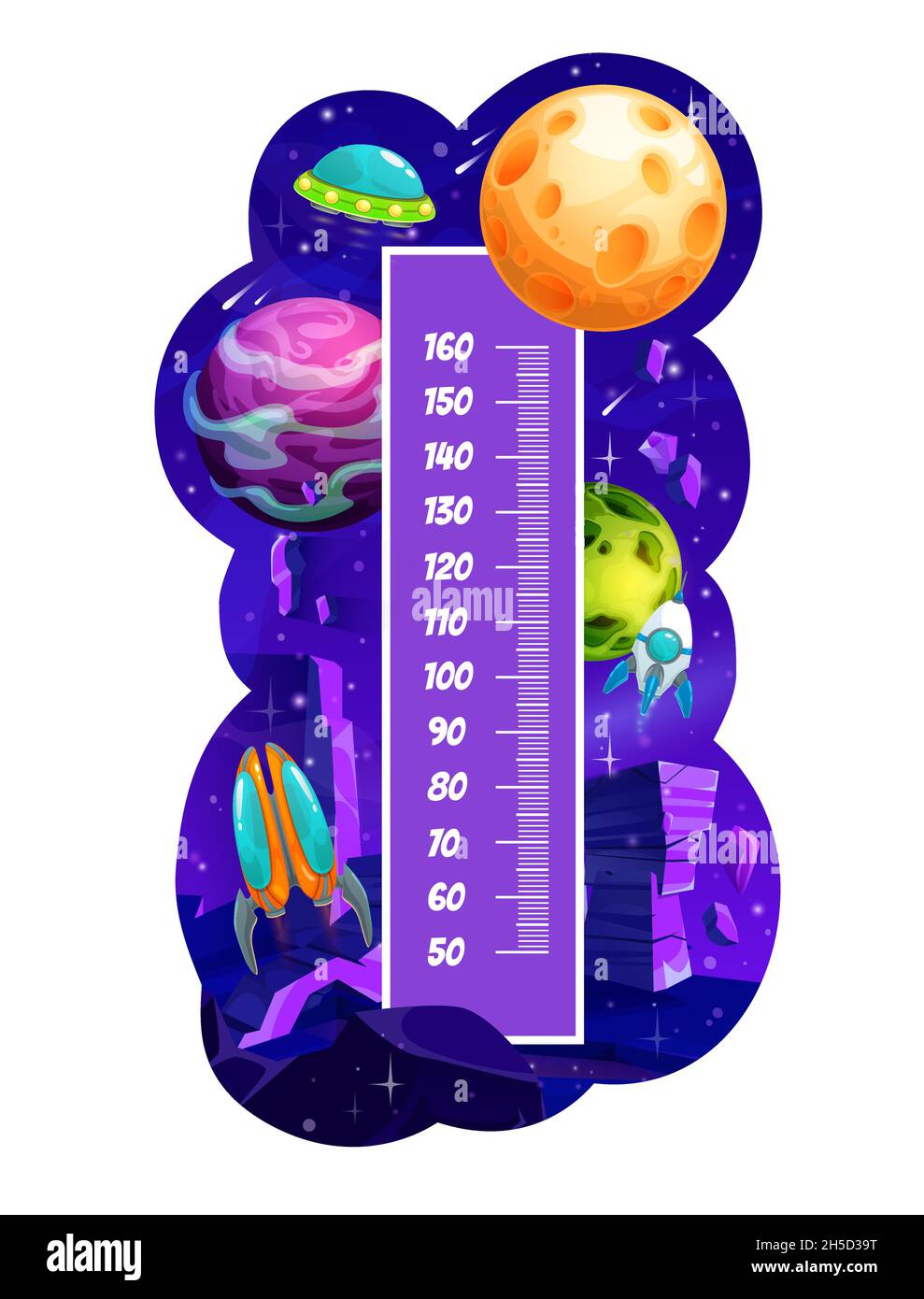 Kids height chart with space planets, growth measure meter ruler ...