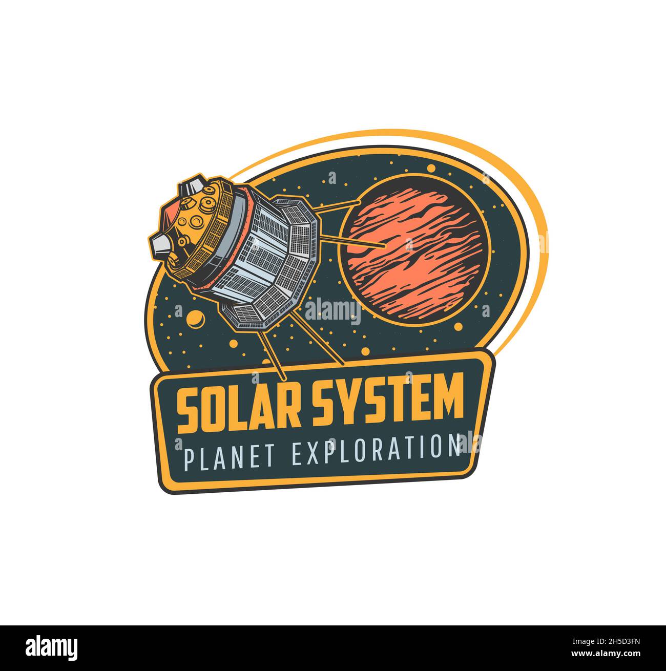Space exploration icon or sticker. Solar system planers research, outer ...