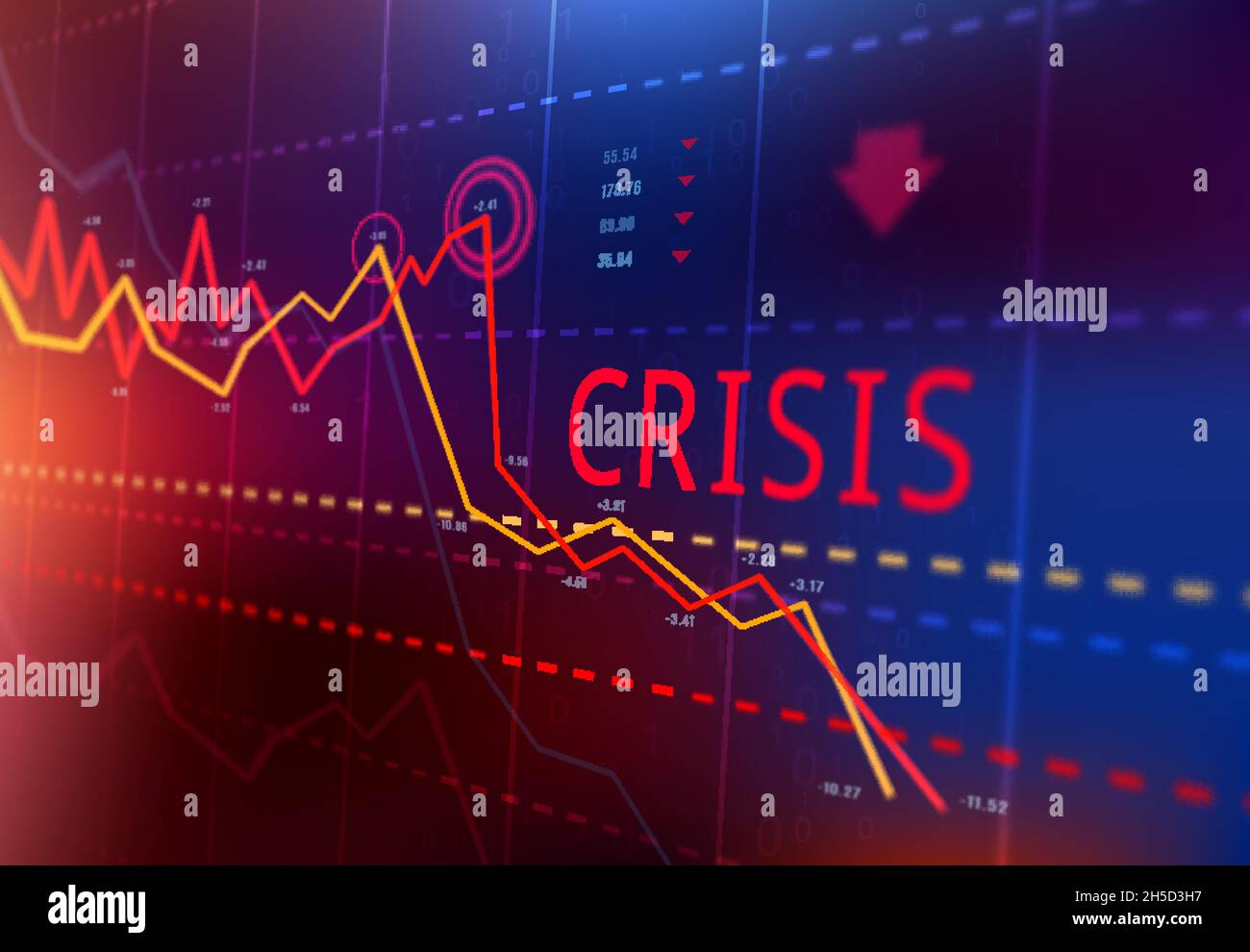 Financial crisis, stock market crash and loss trading graph, investment ...